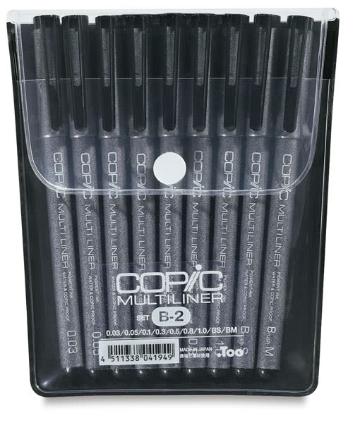 Copic Multiliner Pen Set - Black, Assorted Nibs, Set B-2, Set of 9 ...