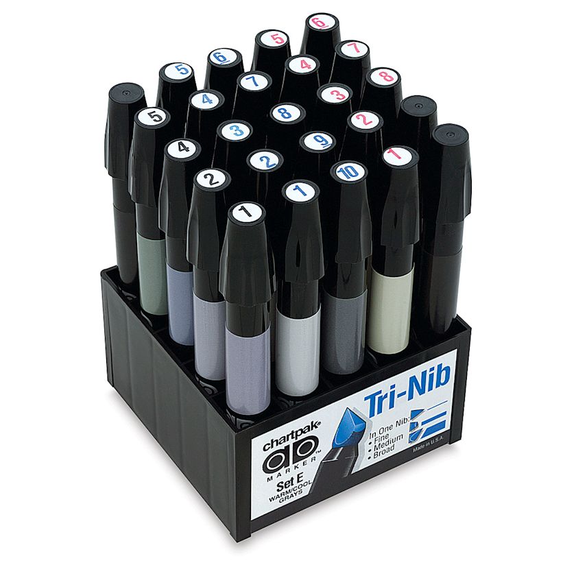 Chartpak Ad Markers - Warm and Cool Grays, Set of 25 | BLICK Art Materials