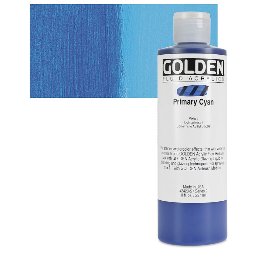 Golden Fluid Acrylics - Primary Cyan, 8 oz bottle | BLICK Art Materials