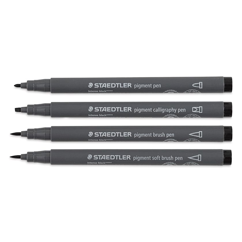 Staedtler Pigment Arts Pens - Intense Black, Assorted Tip, Set of 4 ...