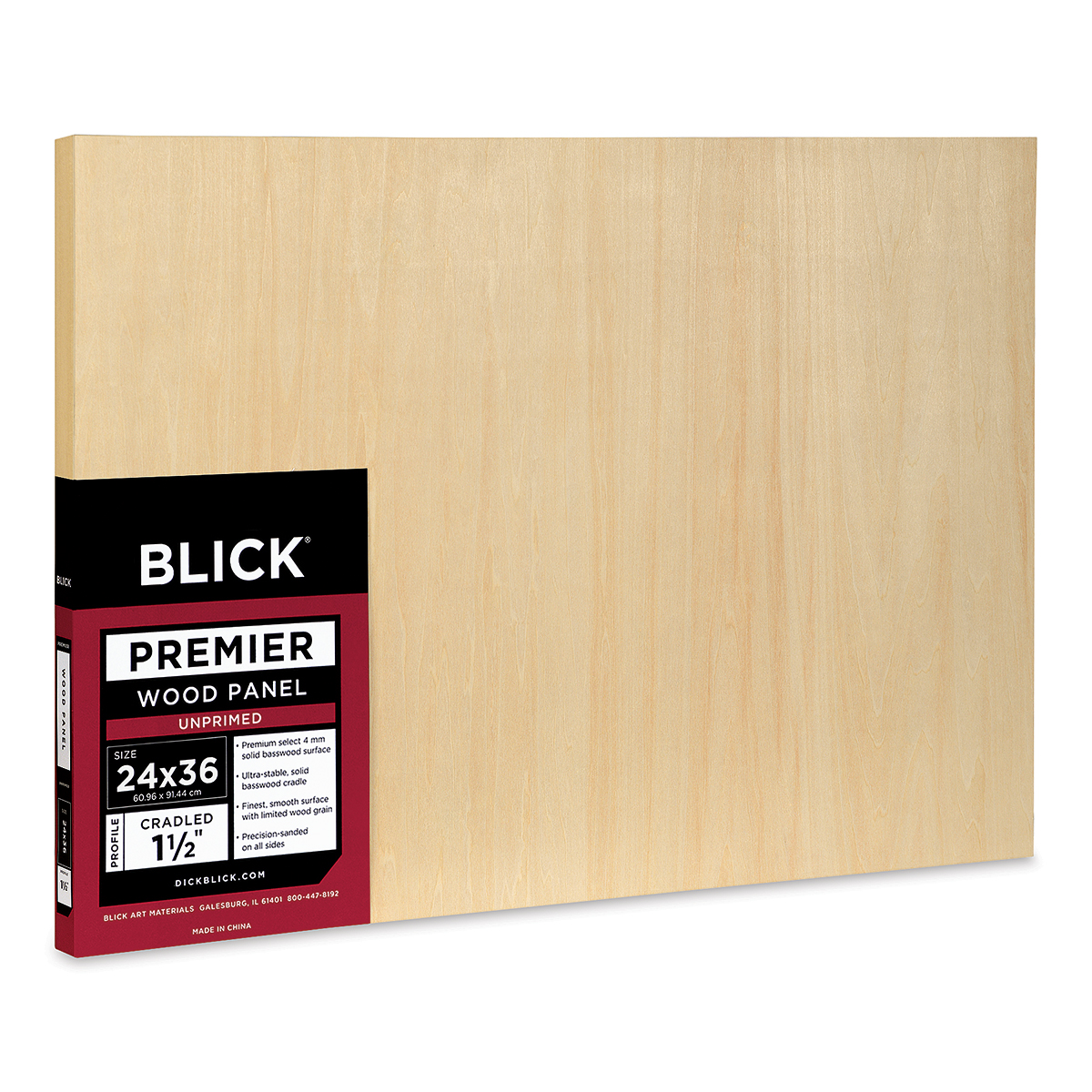 Blick Premier Wood Panel - 24" x 36", 1-1/2" Gallery Profile, Cradled ...