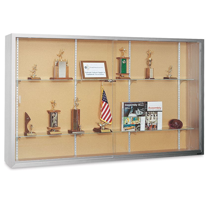 Claridge Sliding Door Display Case - 4 ft x 6 ft x 10 3/4", Tan Cork ...