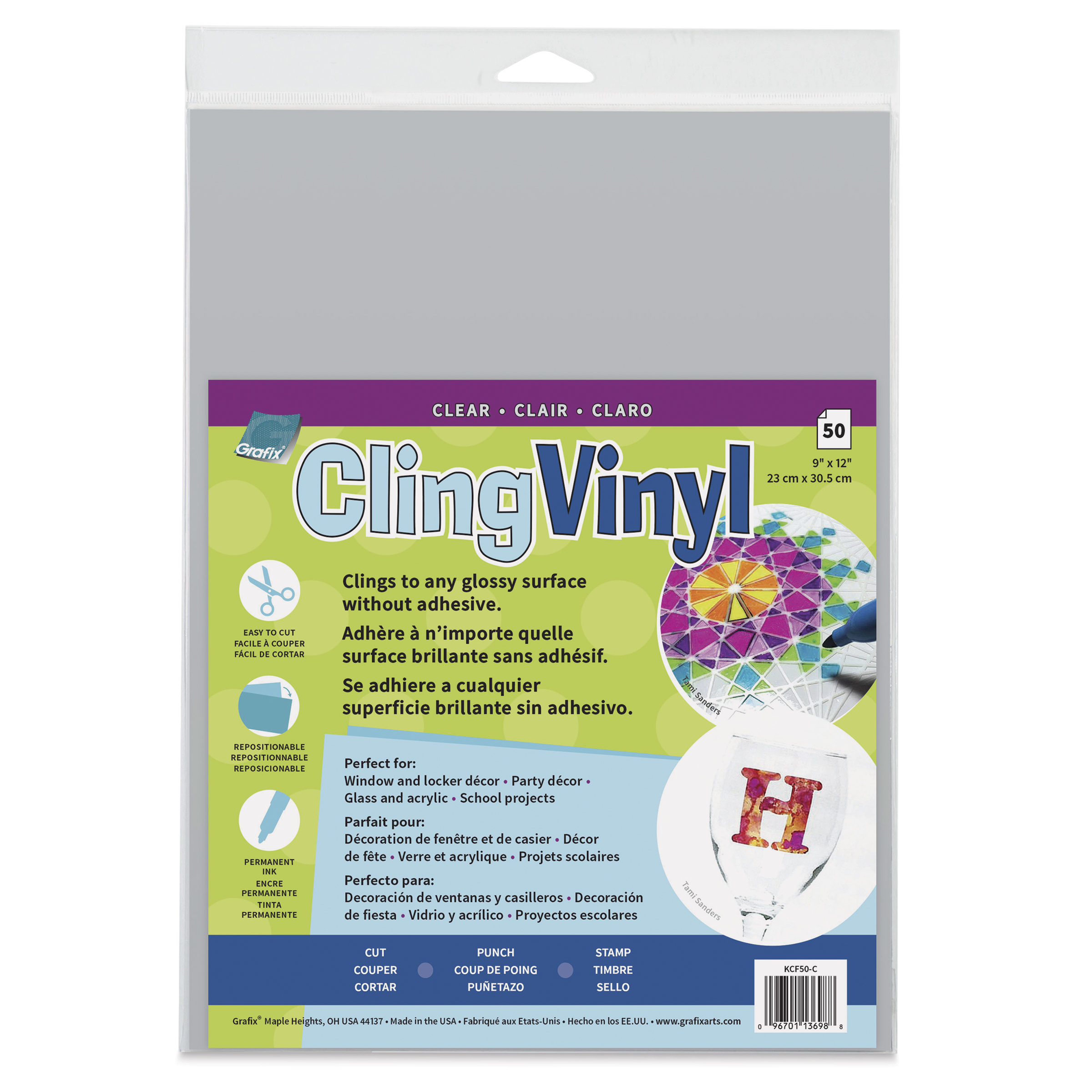 Grafix Vinyl Cling Film - Clear, Pkg of 50 | BLICK Art Materials