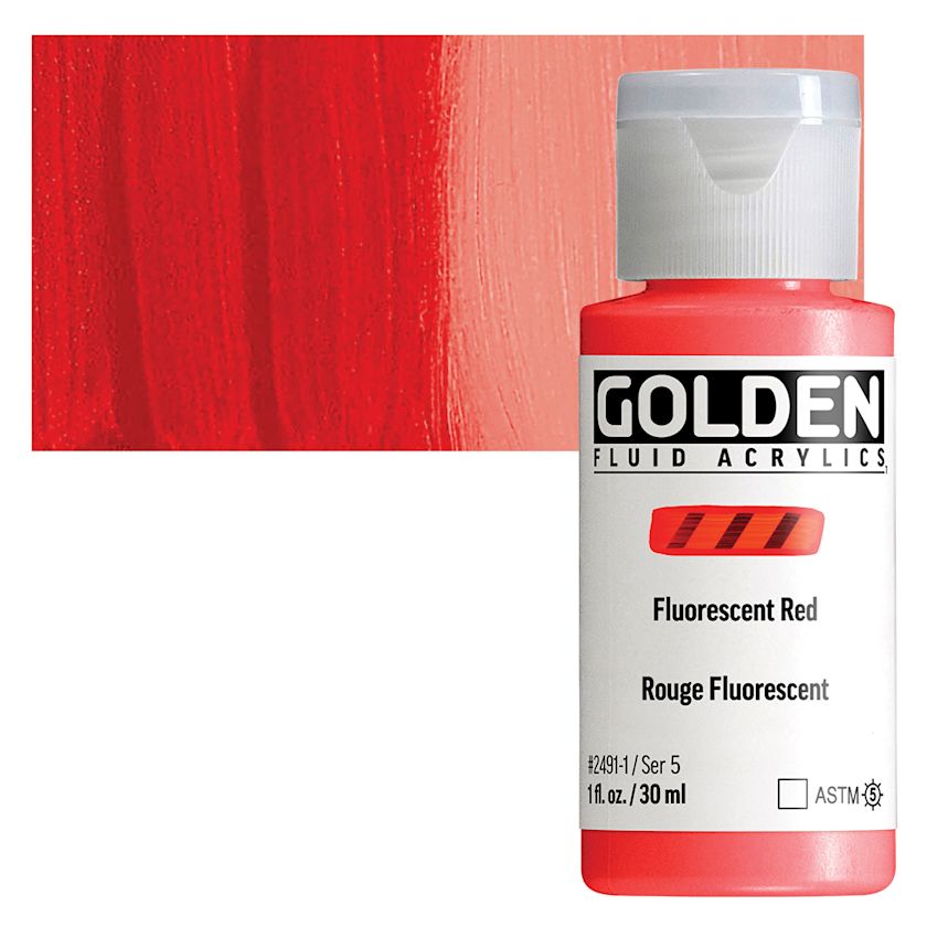 Golden Fluid Acrylic - Fluorescent Red, 1 oz bottle | BLICK Art Materials