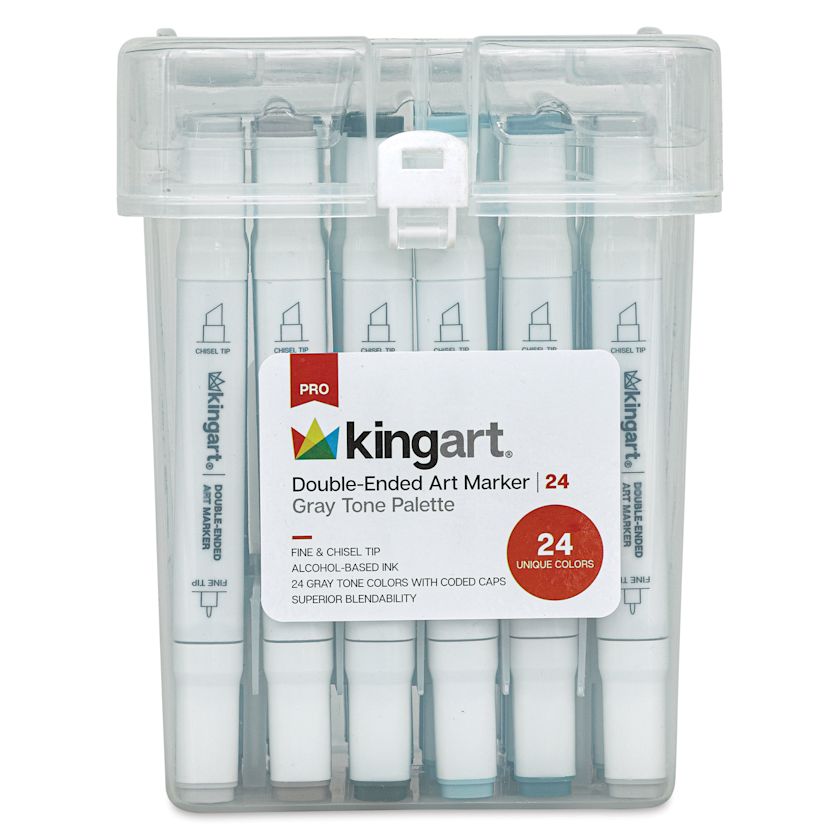 Kingart Pro Double-Ended Art Alcohol Markers - Grey Tones, Set of 24 ...