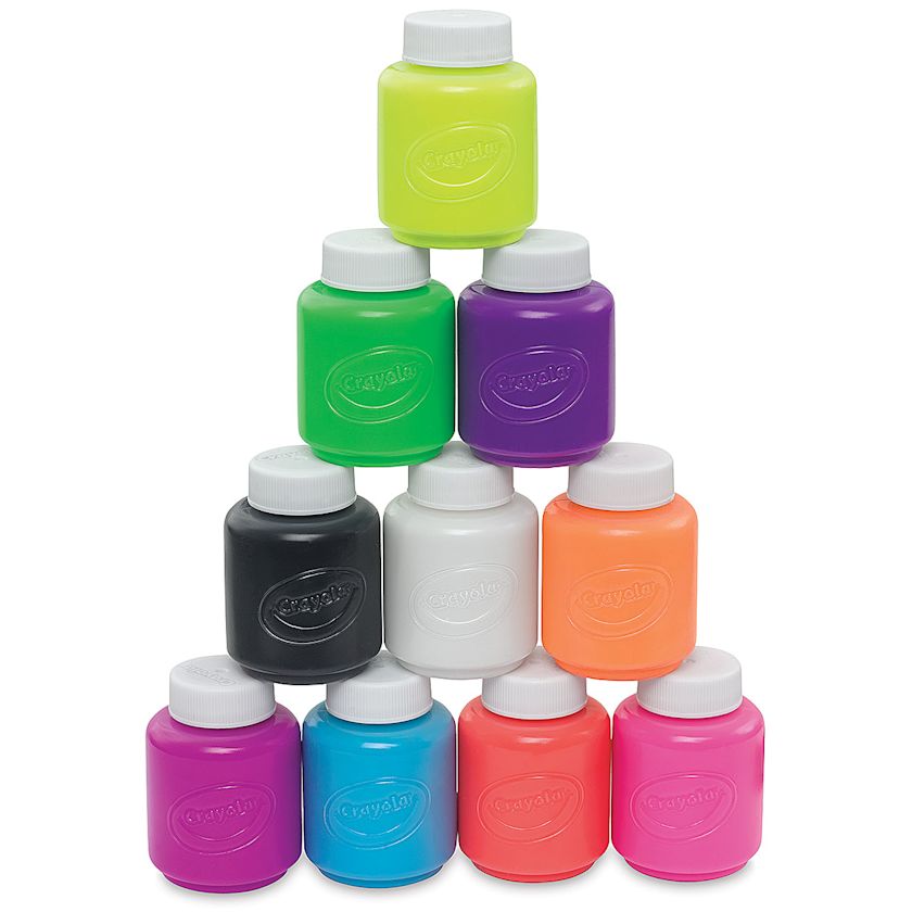 Crayola Washable Kids' Paints - Neon Colors, Set of 10, 2 oz Jars ...