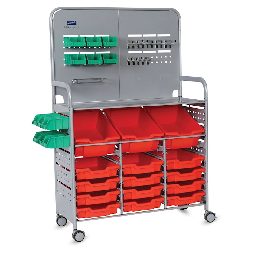 Gratnells Makerspace Cart - Silver with Flame Red | BLICK Art Materials