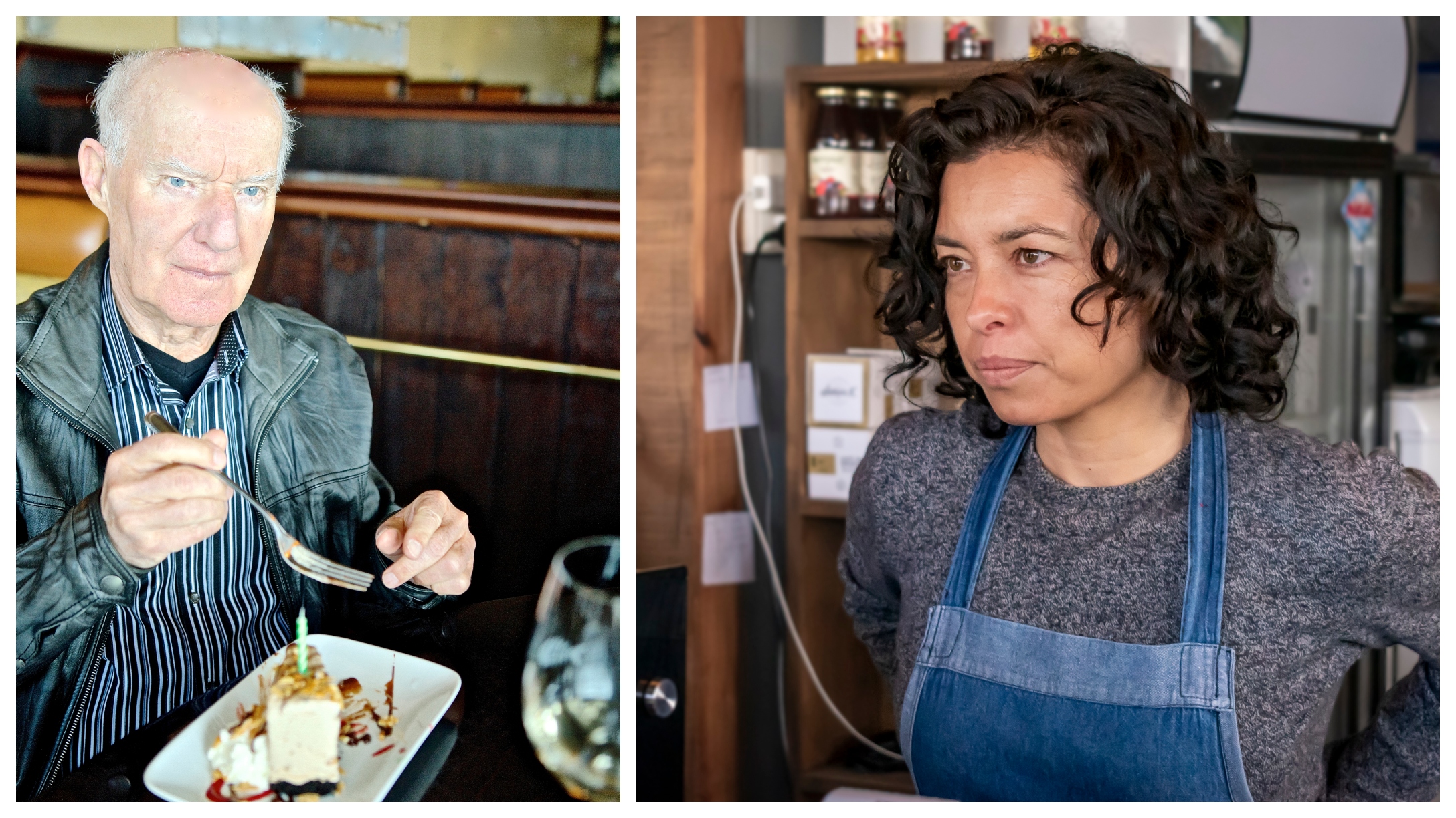 A Waitress Sits With An Older Man Eating Birthday Cake Alone And He ...