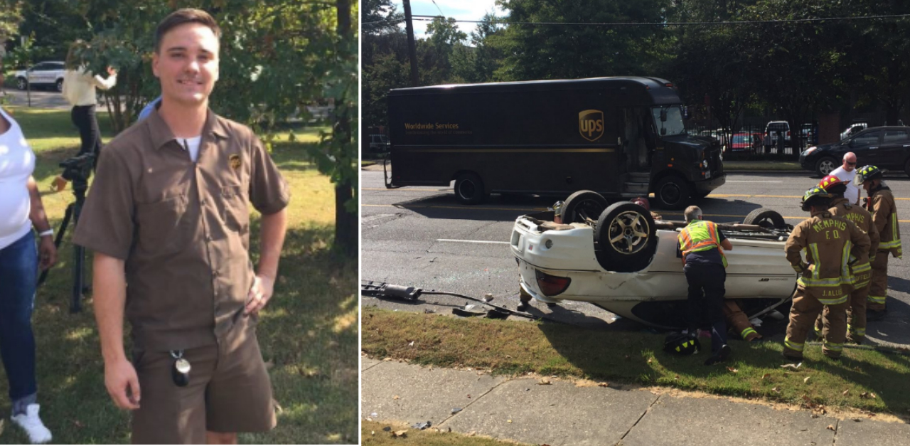 UPS Driver Jumps Out Of Truck When A Car Flips Over, Rushes To Save 2 ...
