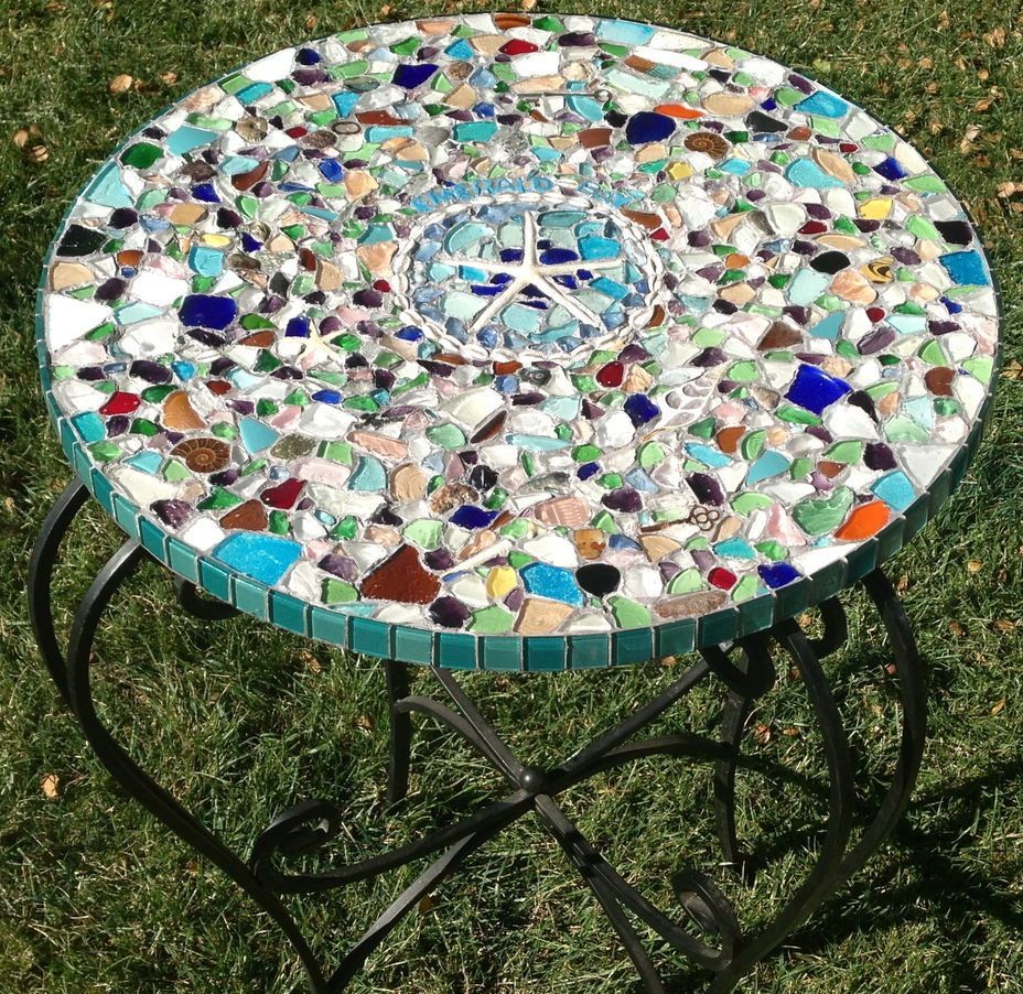 She Transforms Sea Glass And Shells Into A Gorgeous Patio Table ...