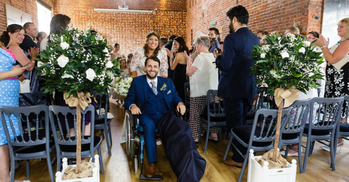 Bride Pushes Groom Down Aisle At Wedding After Accident | LittleThings.com