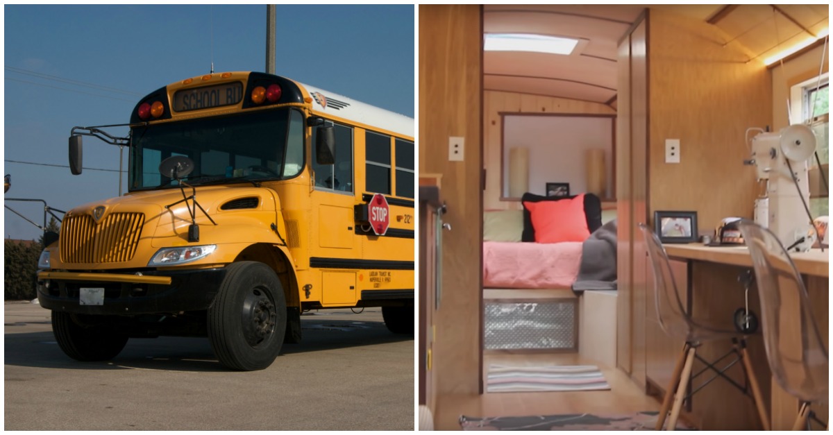 Builder Lives In A Custom Converted School Bus | LittleThings.com