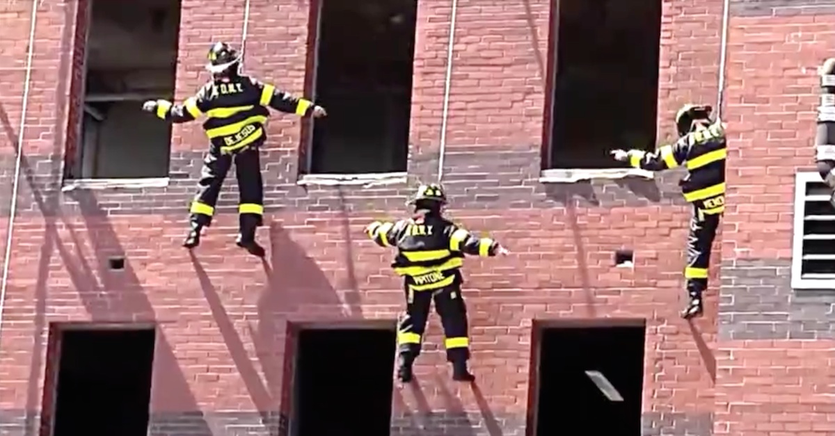3 Firemen Swing Down A Building. But Keep Watching The Woman In The ...