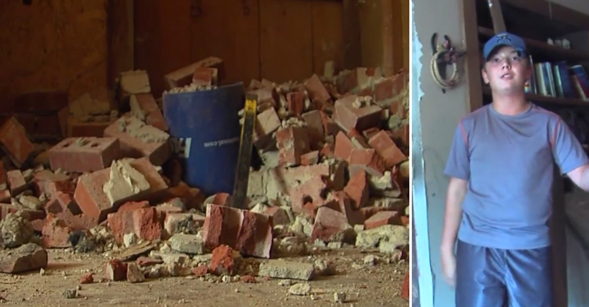 Dad Dives To Save Son From A Pile Of Falling Bricks During An ...