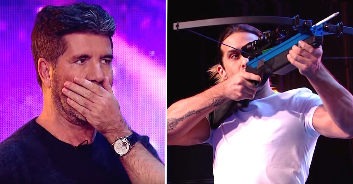 Simon Stands In Shock When Performer Turns To Aim Giant Crossbow At ...