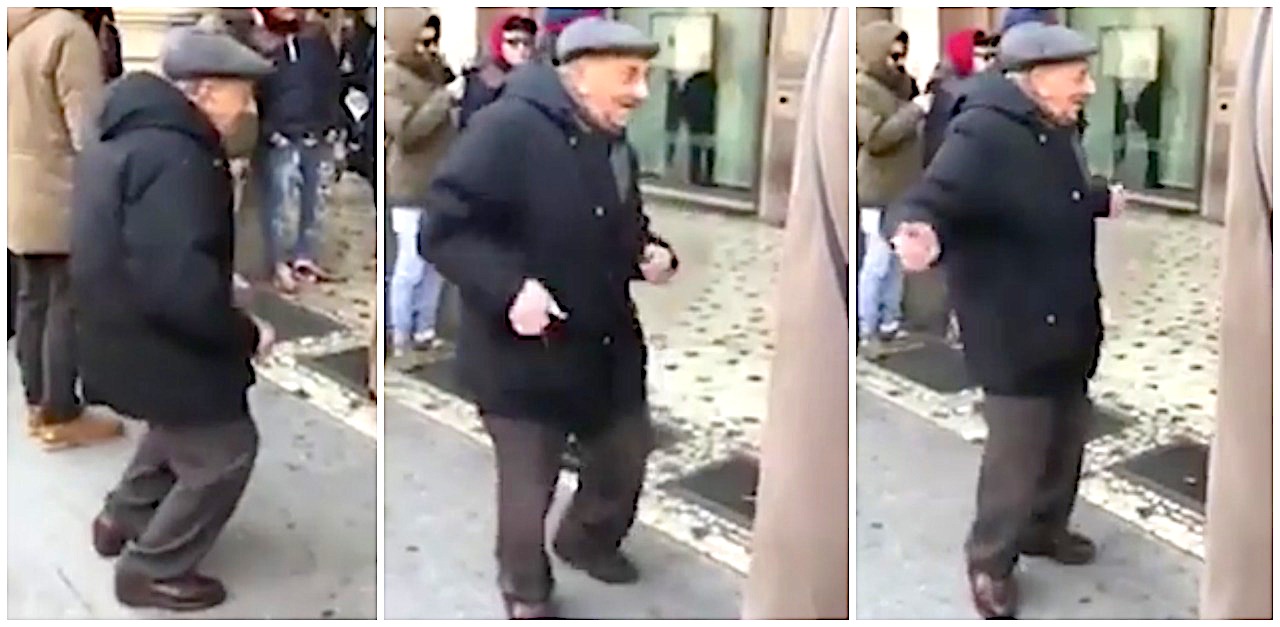 Camera Catches Grandpa Dancing To Street Performers | LittleThings.com