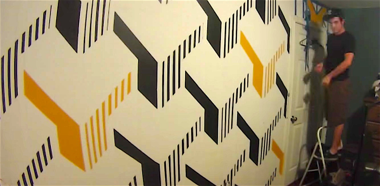 Man Designs A Mesmerizing 3D Cube Wall Using Lots Of Colored Tape And ...