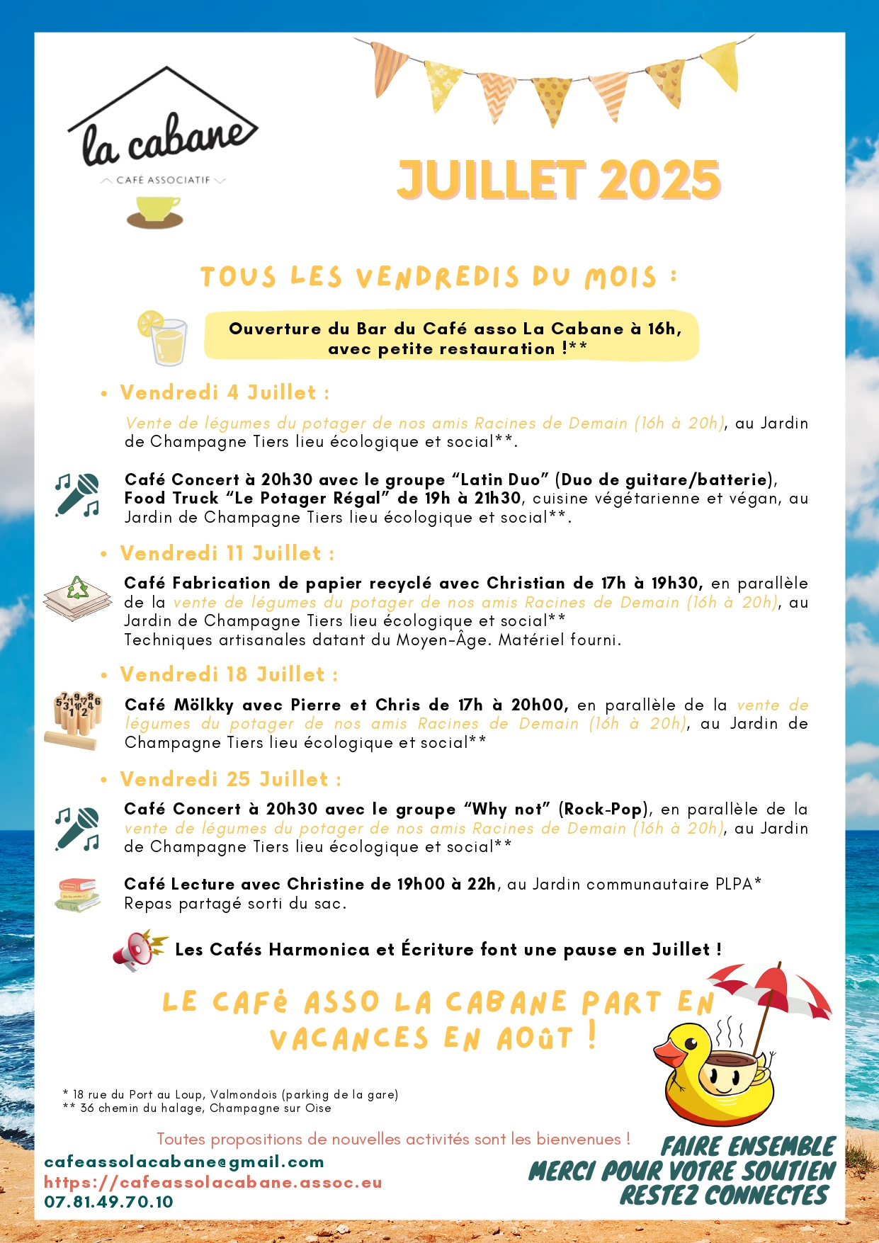 Jardin de Champagne | Programme du café asso la Cabane pour Juillet/