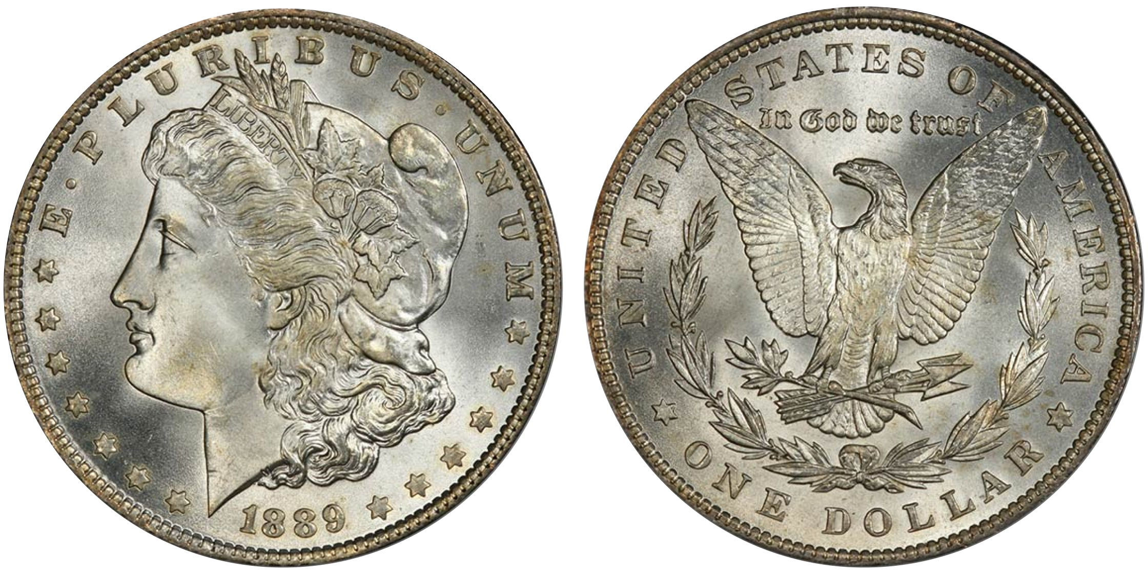 Obverse and reverse of a Sheldon Scale 68 coin