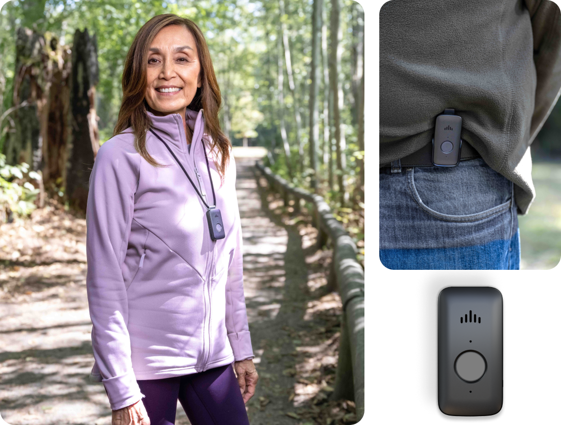 24/7 emergency support medical alert necklace and clip.
