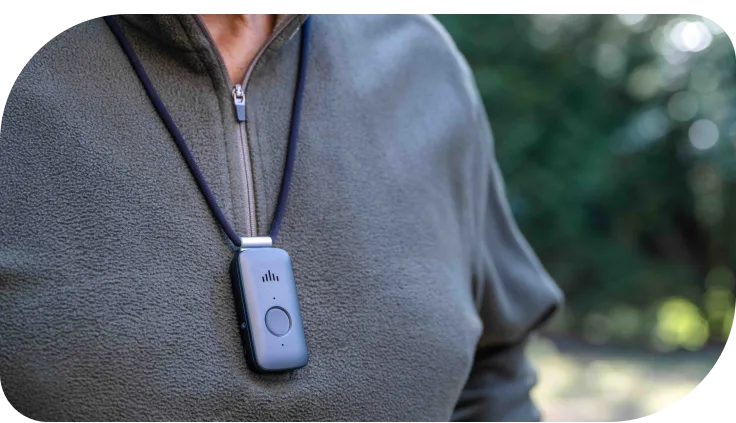 24/7 emergency support medical alert necklace and clip.