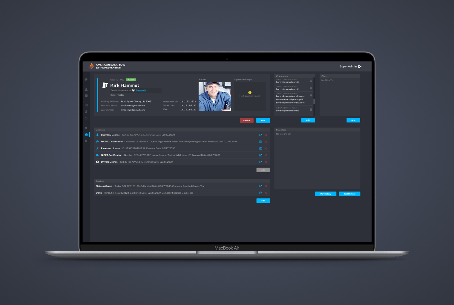 Business Management Software for an Inspection Company