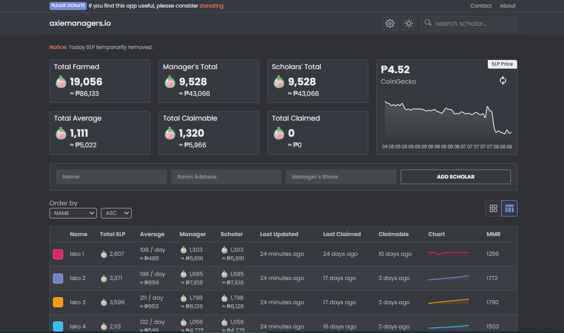 Axie Scholar Tracker | Stanley Garbo | A developer's portfolio