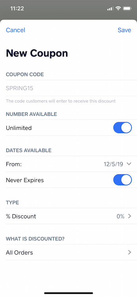 Creating Coupons in the iOS App | Weebly Support - US