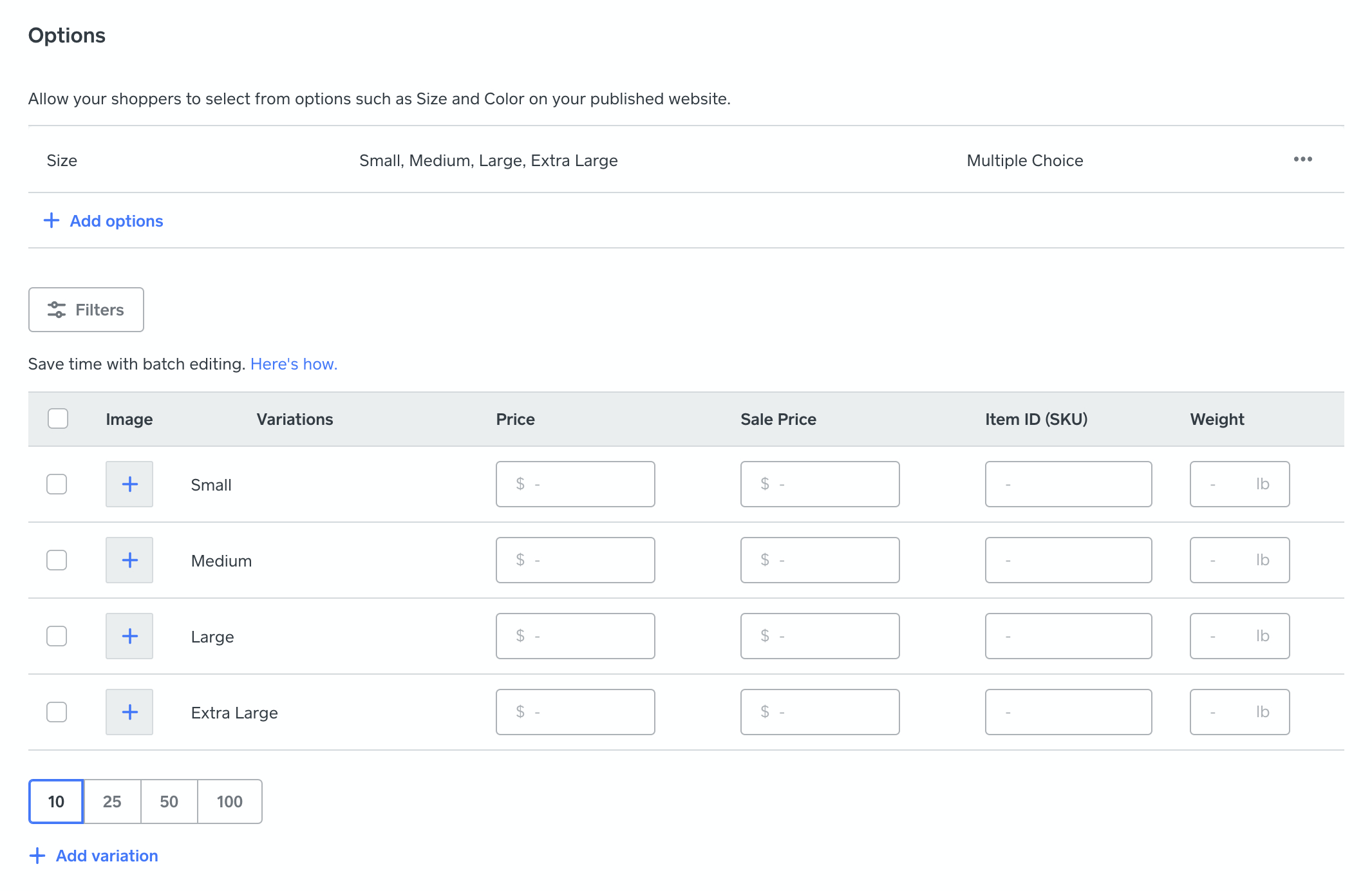 Add Selectable Options to an Item | Weebly Support - US