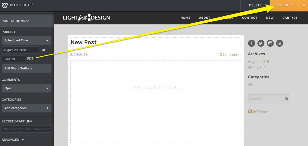 Schedule Blog Posts | Weebly Support - US