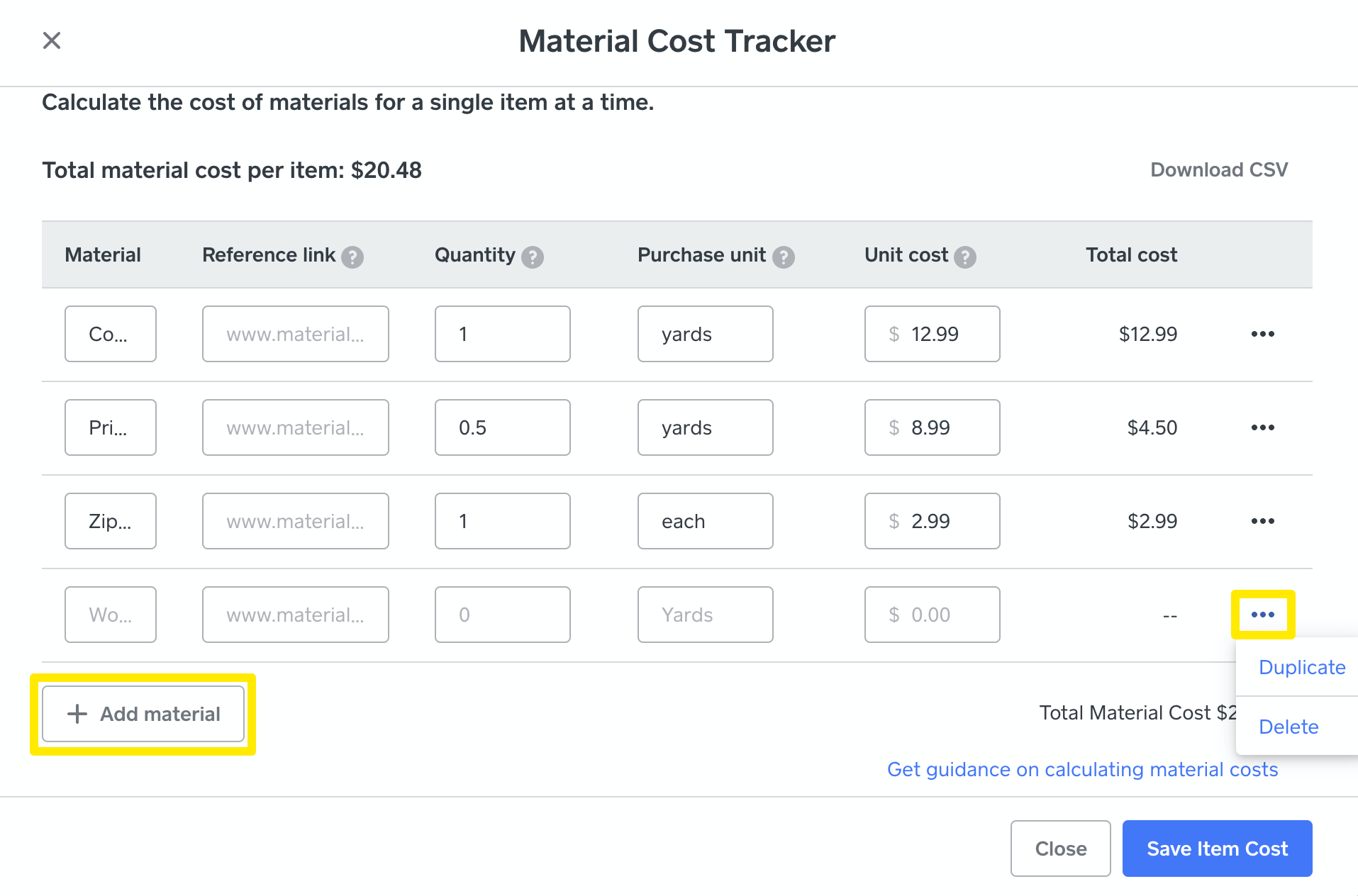 Calculate and Track Your Material Costs | Weebly Support - US