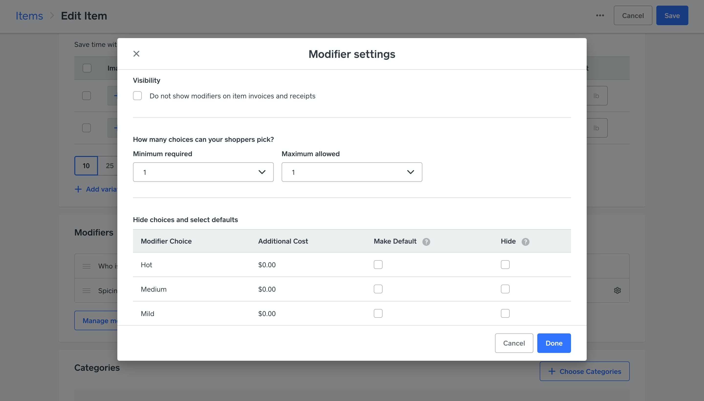 Item Modifiers | Weebly Support - US
