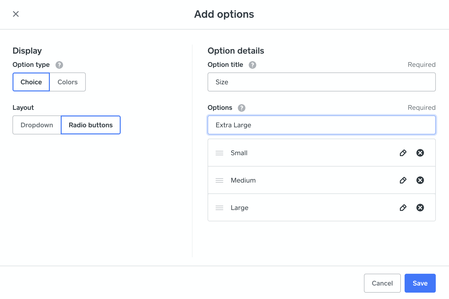 Add Selectable Options to an Item | Weebly Support - US