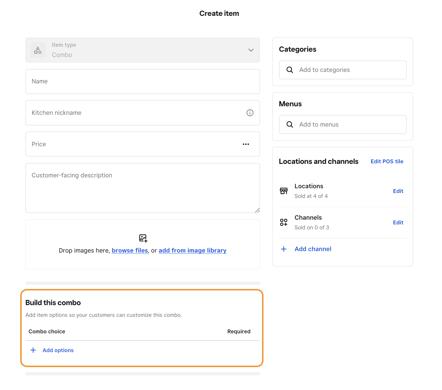 Create and sell combos | Square Support Center - US