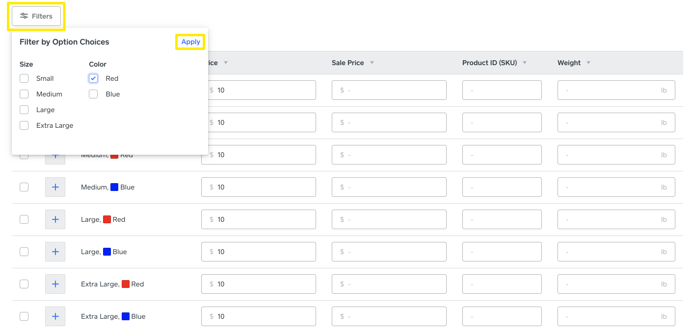 Add Selectable Options to an Item | Weebly Support - US
