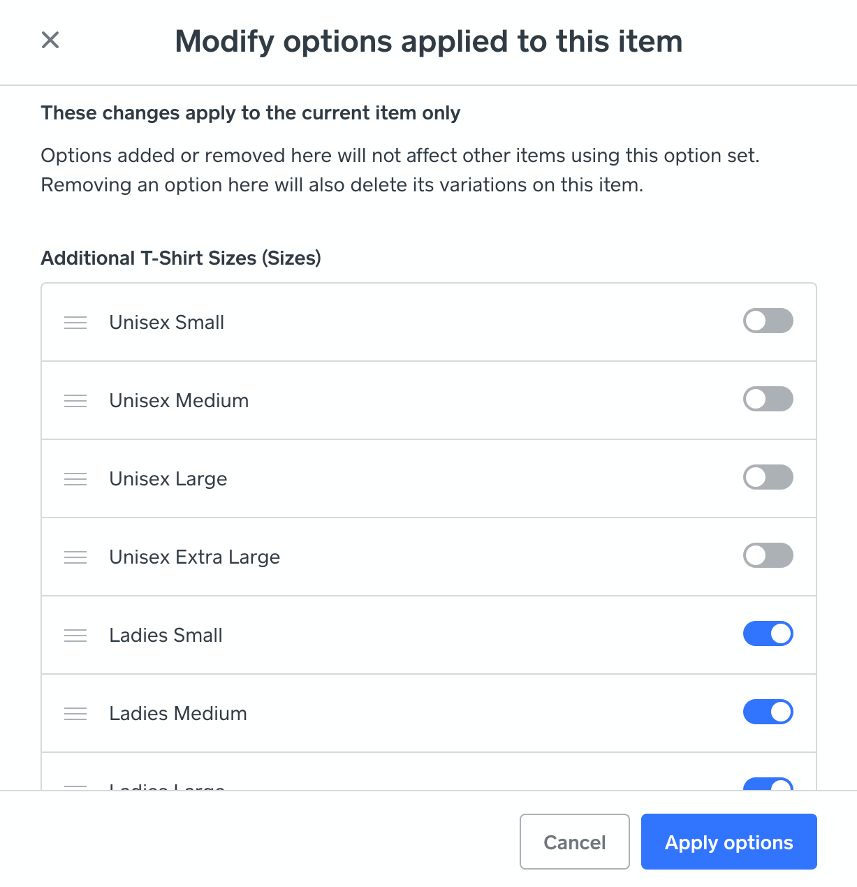 Working with Global Item Options | Weebly Support - US