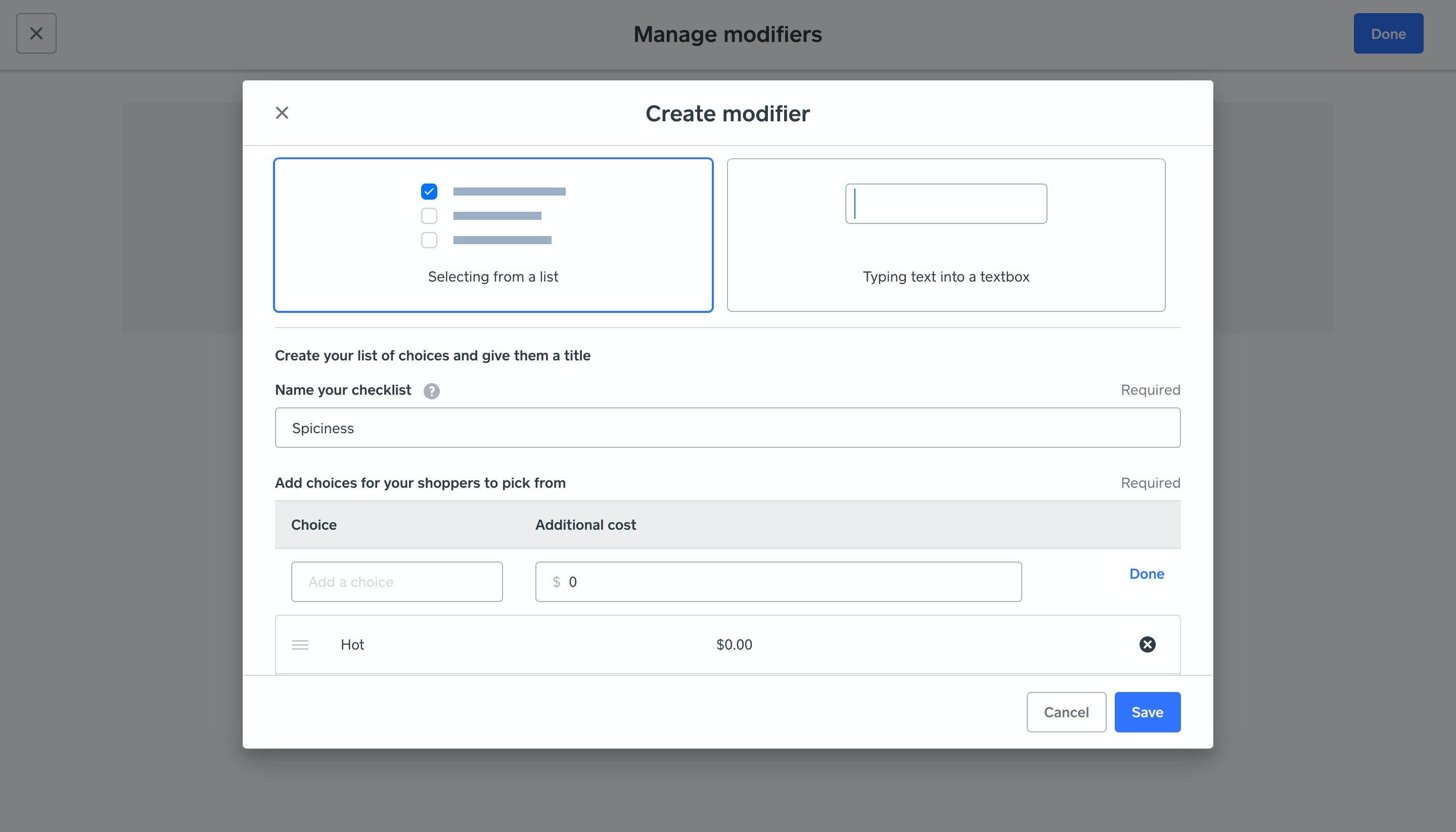 Item Modifiers | Weebly Support - US