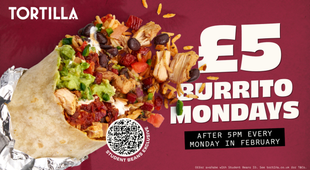 Tortilla £5 Burritos on Monday with Student Beans | Cabot Circus