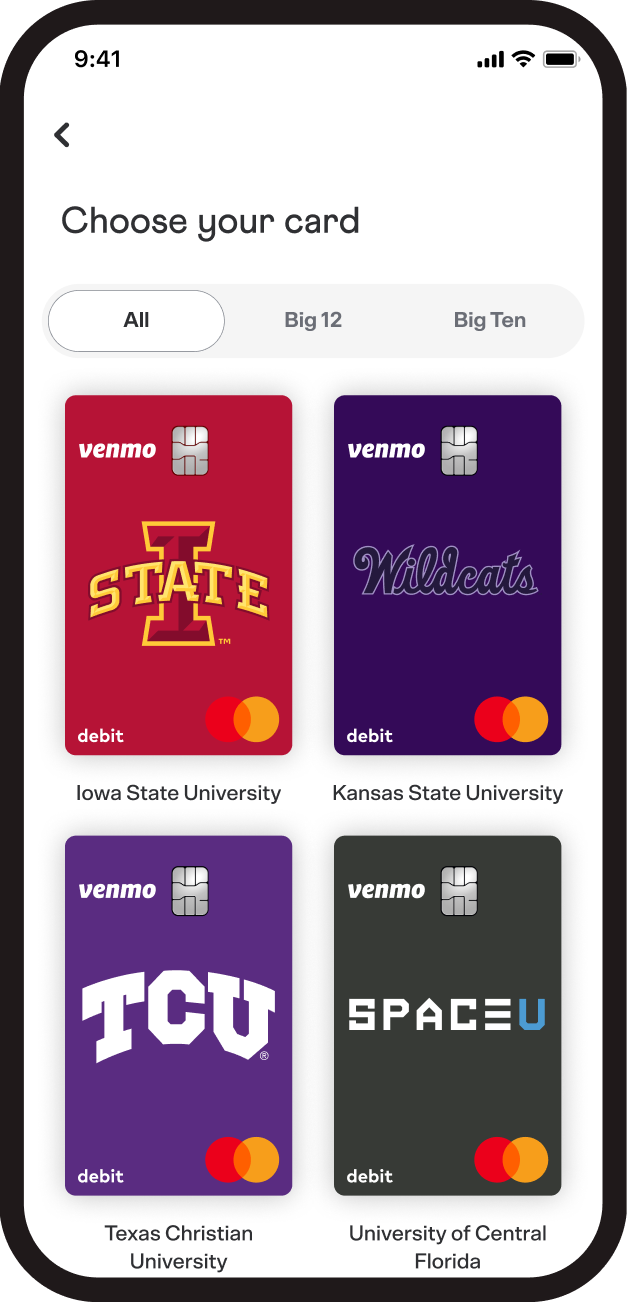 Big Ten & Big 12 Custom Debit Cards with Rewards | Venmo