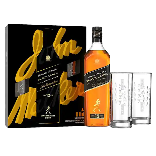Johnnie Walker Black Label Giftpack With 2 Highball Glasses Malts
