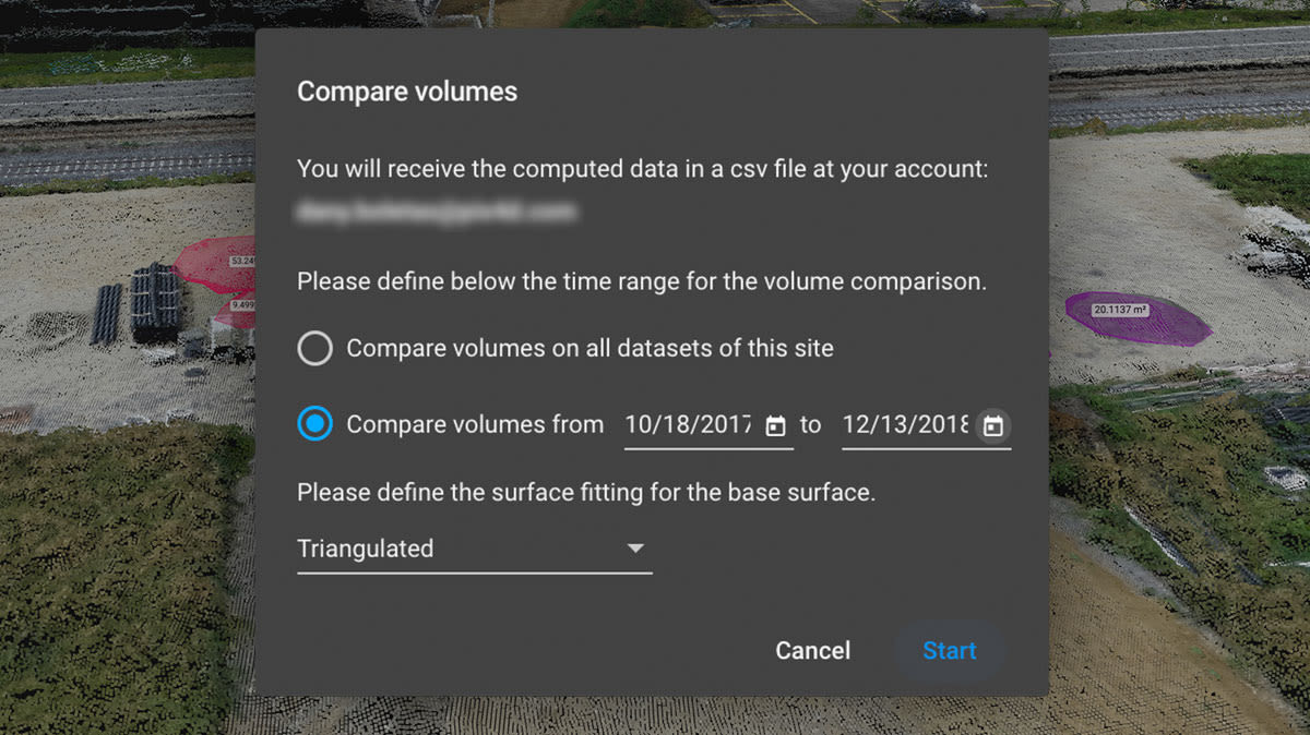 Compare stockpile volumes over time, online | Pix4D