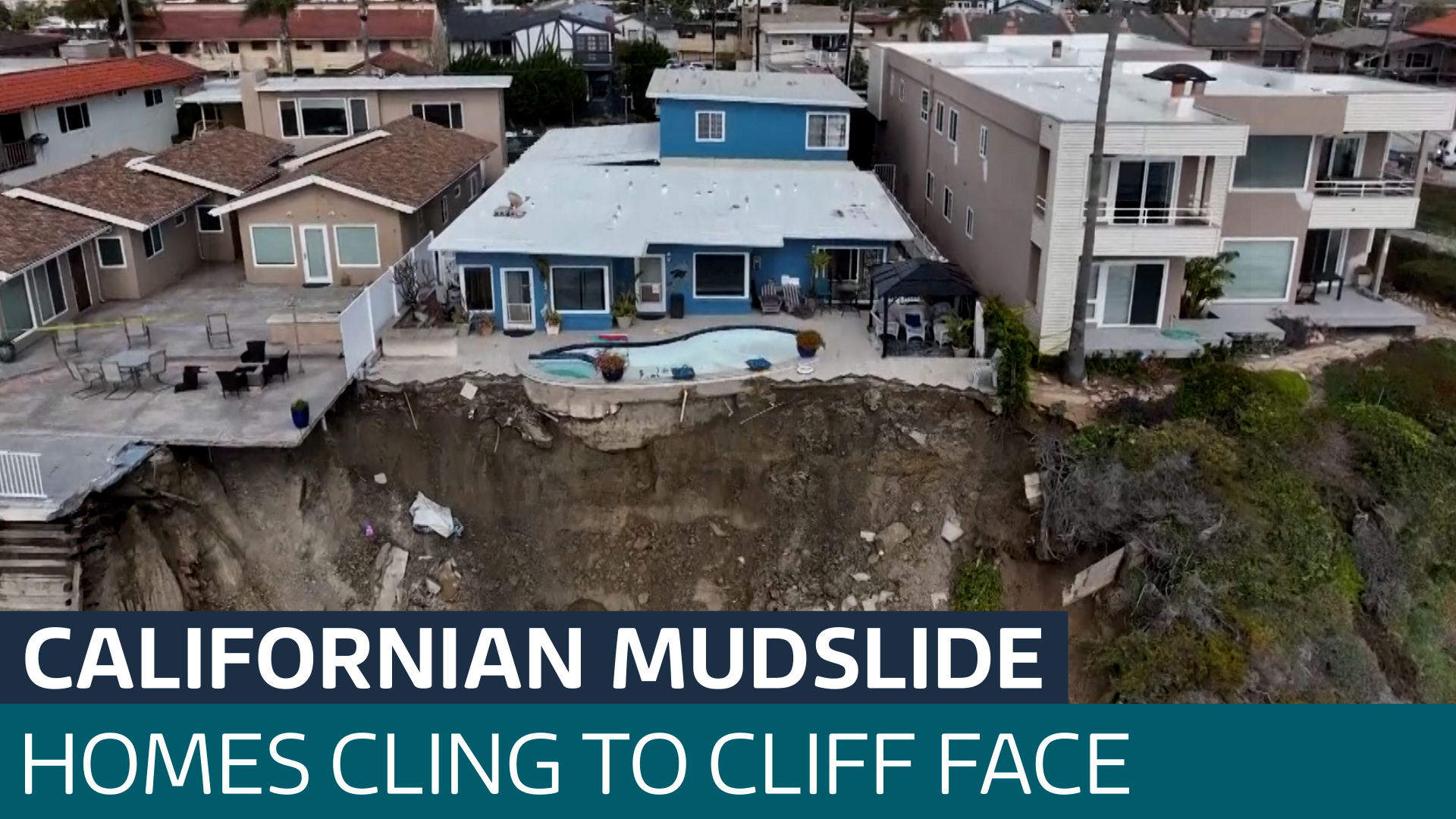 Californian homes cling to cliff face after heavy rain brings mudslide ...