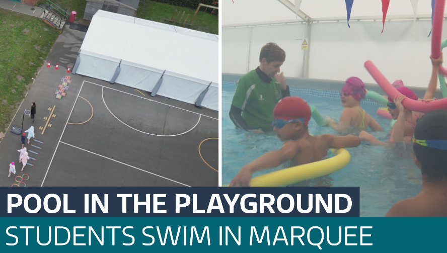 Nottinghamshire primary school erects swimming pool in playground to ...