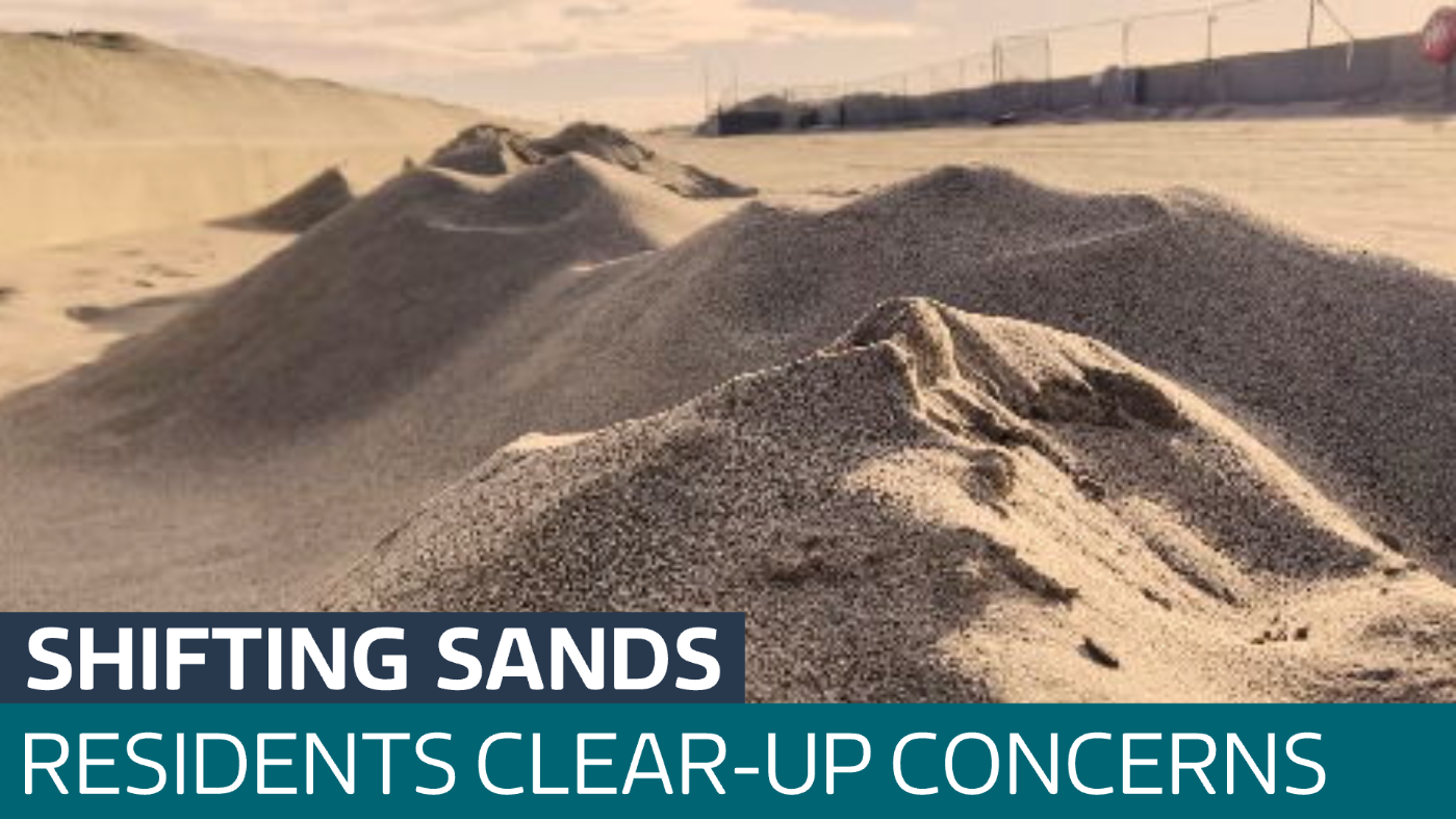 Large sand dunes blown onto walkways in Sutton-on-Sea after storms ...