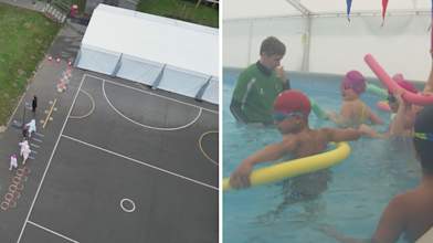 Nottinghamshire primary school erects swimming pool in playground to ...