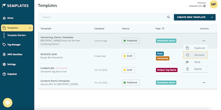 Track template history with versioning | Semplates