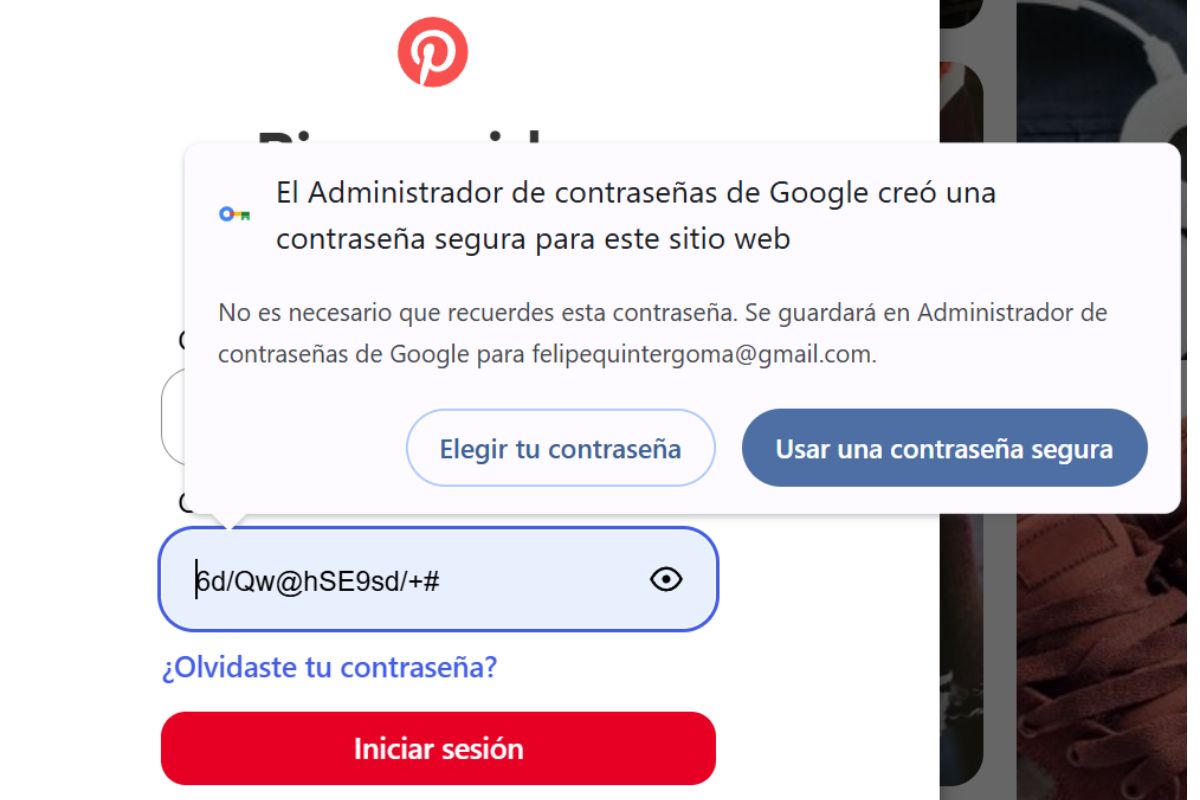 Password recommended by Google password manager.