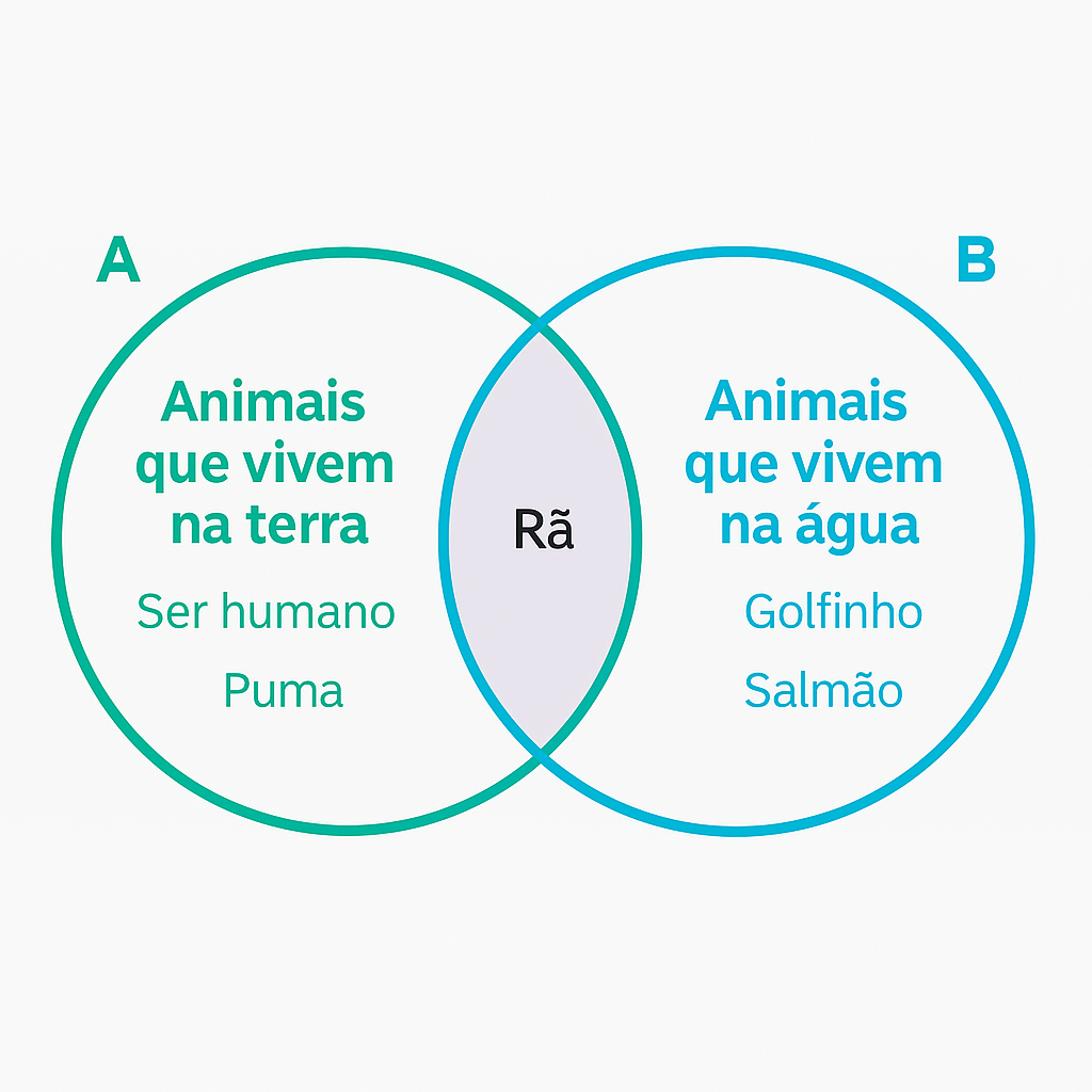 Diagrama de Venn de interseção (vive na água e na terra).