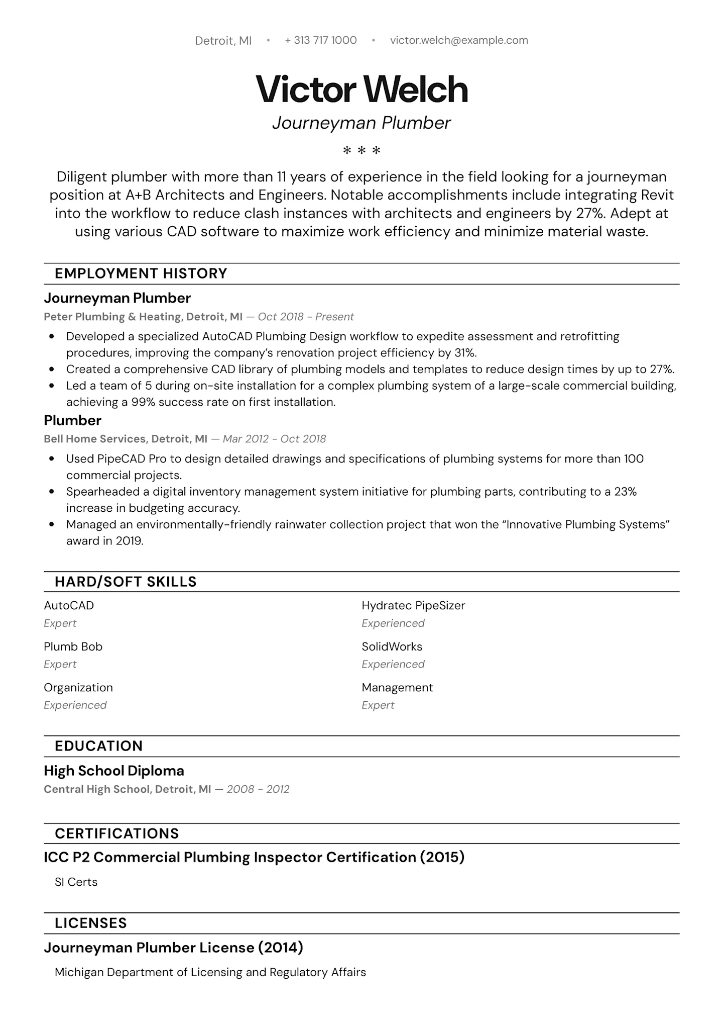 Plumber Resume Example and a Step-by-Step Writing Guide