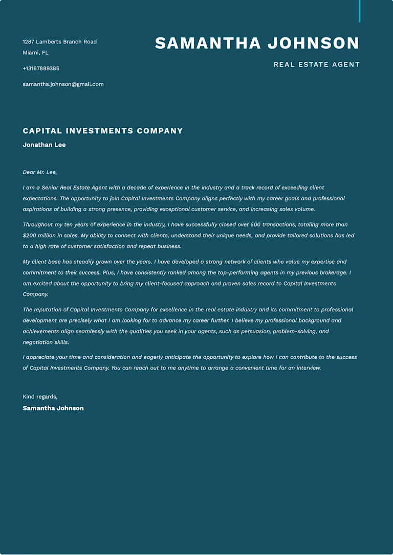 Real Estate Agent Cover Letter: Full Guide w/ a Sample